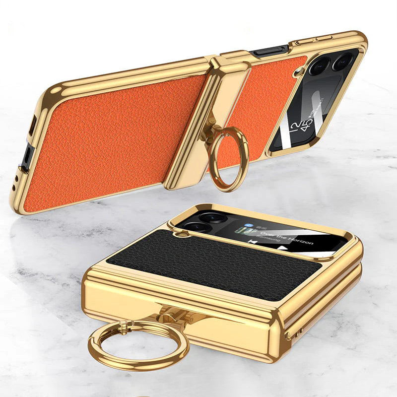 Electroplated Leather Magnetic Hinge Phone Case For Samsung Galaxy Z F ...